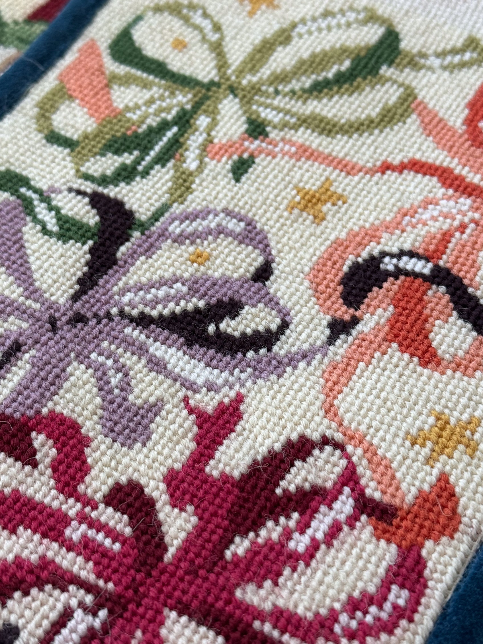 Finished Needlepoint Stocking — Ribbons – Spider Spun