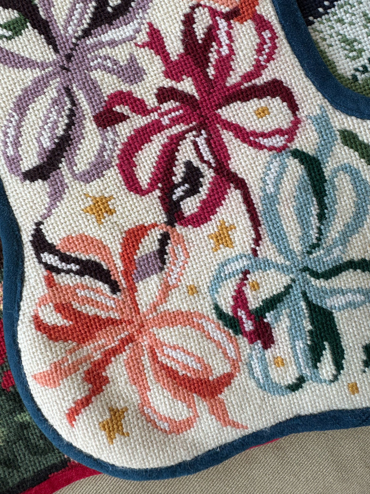 Finished Needlepoint Stocking — Ribbons – Spider Spun