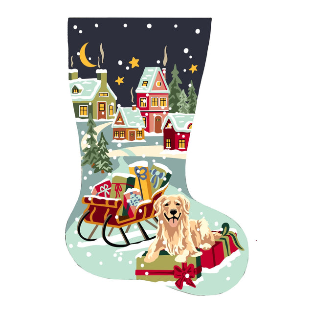 Snowy Village — Needlepoint Christmas Stocking Kit – Spider Spun